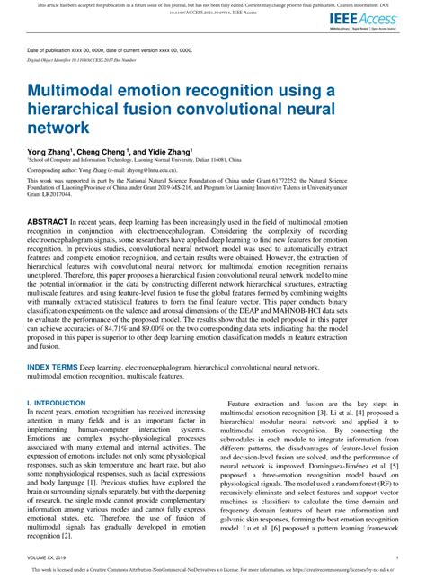 Pdf Multimodal Emotion Recognition Using A Hierarchical Fusion