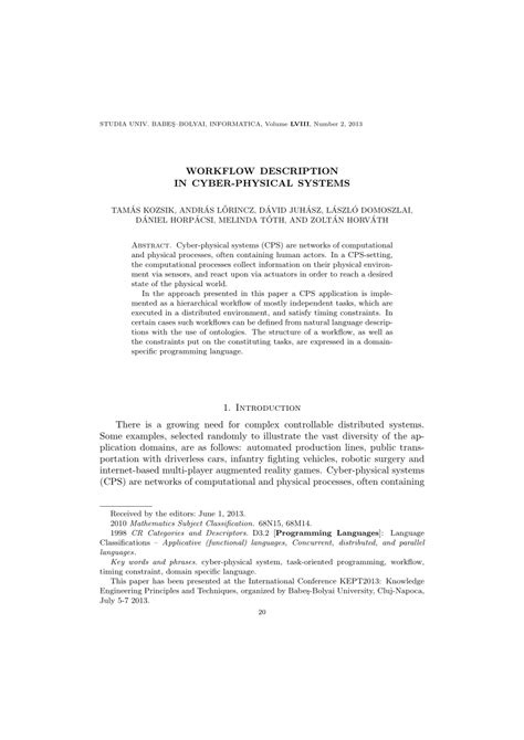 PDF Workflow Description In Cyber Physical Systems