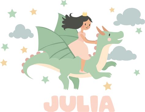 Adesivo Murale Favole Ragazza Che Cavalca Un Drago