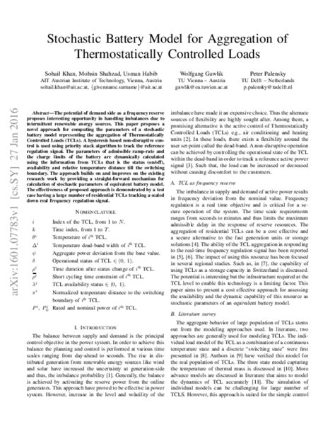 Pdf Stochastic Battery Model For Aggregation Of Thermostatically Controlled Loads Sohail