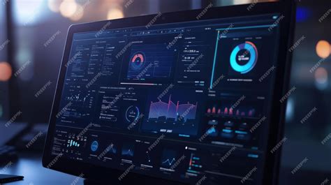 Data Analytics Dashboard Displaying Realtime Metrics In A Dimly Lit Office Environment At Night
