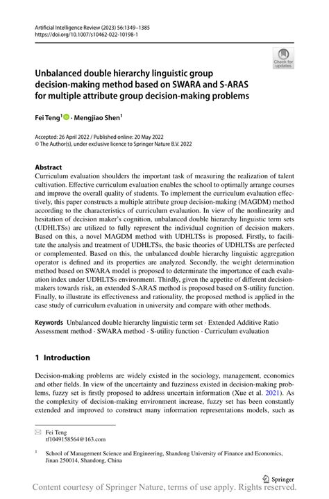 Unbalanced Double Hierarchy Linguistic Group Decision Making Method Based On Swara And S Aras