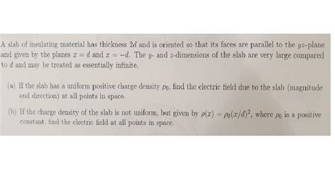 Solved A Slab Of Insulating Material Has Thickness 2d And Is