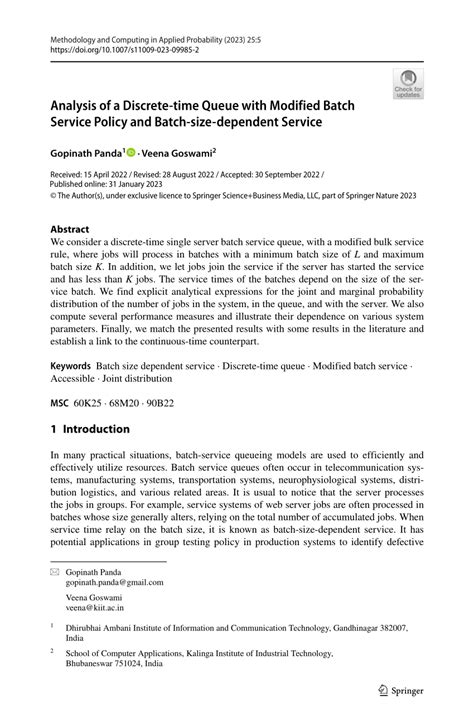 Pdf Analysis Of A Discrete Time Queue With Modified Batch Service