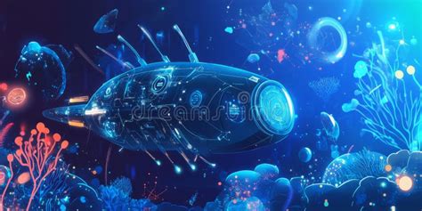 A Futuristic Ai Powered Deep Sea Robotic Exploration Mission Featuring Glowing Cybernetic
