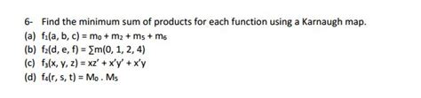 Solved Find The Minimum Sum Of Products For Each Function