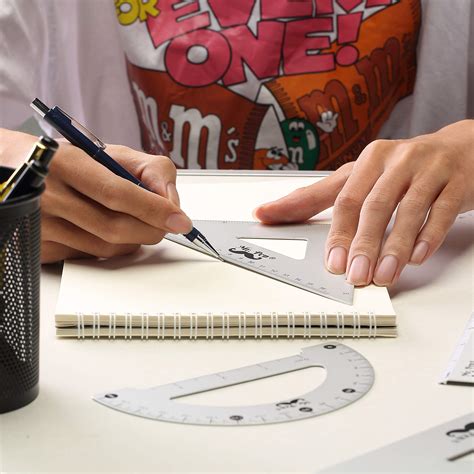 Mr Pen Geometry Set 4 Pack Metal Protractor Aluminum Ruler Metal Set Square Triangle