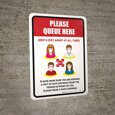 Please Queue Here With Icons Portrait Wall Sign