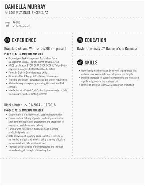 Material Manager Resume Samples Velvet Jobs