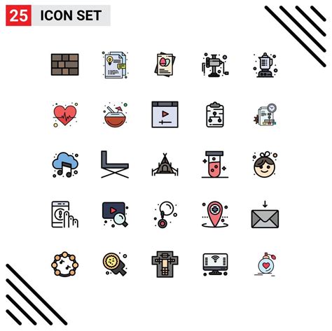 Editable Vector Line Pack Of 25 Simple Filled Line Flat Colors Of Heart Kitchen Eggs Food Meat