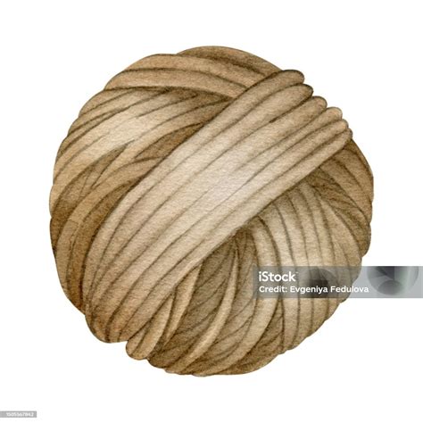 갈색 원사 공 뜨개질용 실타래 손으로 그린 수채화 그림 격리 스티커 스크랩북 엽서 원사 또는 양모 상점 로고 및 배너용 공예에