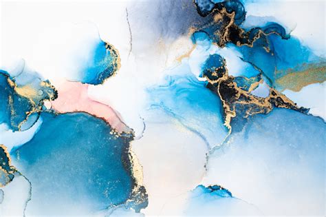 종이에 그려진 대리석 액체 잉크 아트 그림의 럭셔리 블루 추상적인 배경 고품질 종이 질감에 원본 작품 수채화 알코올 잉크 페인트의 이미지 0명에 대한 스톡 사진 및 기타