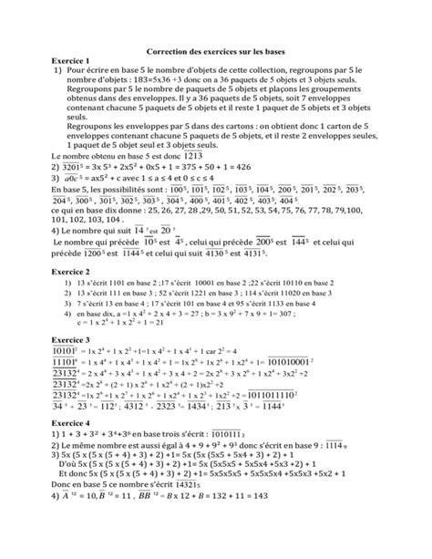 Correction Exercices Bases