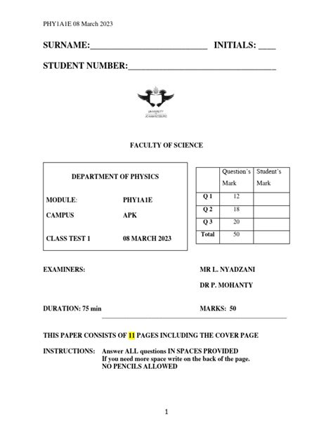 Class Test 1 Memo Pdf Force Euclidean Vector