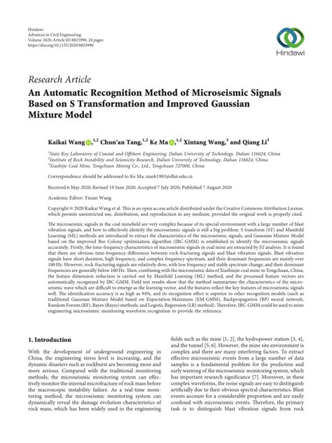 Pdf An Automatic Recognition Method Of Microseismic Signals Based On