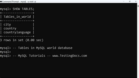 Mysql World Database Tables