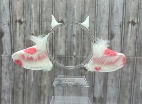 Strawberry Cow Ears With Horns Faux Fur Cow Cosplay Costume Etsy