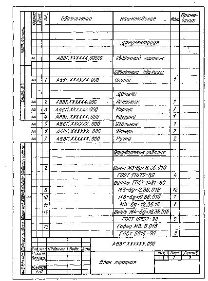 Ведомость материалов на блок заказ