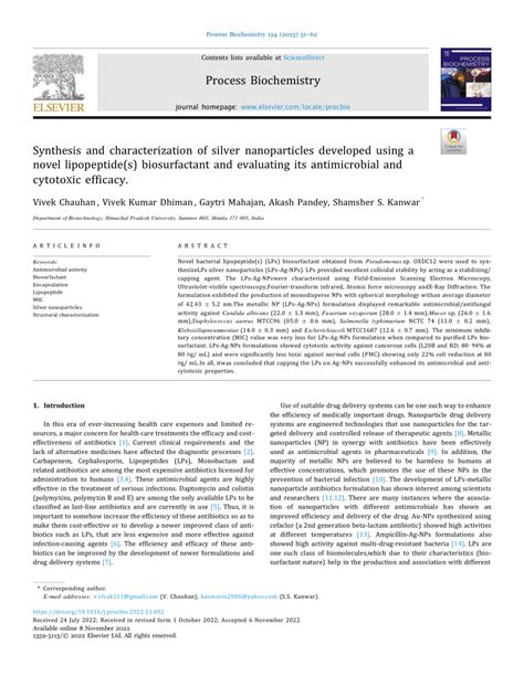 Pdf Synthesis And Characterization Of Silver Nanoparticles Developed Using A Novel Lipopeptide