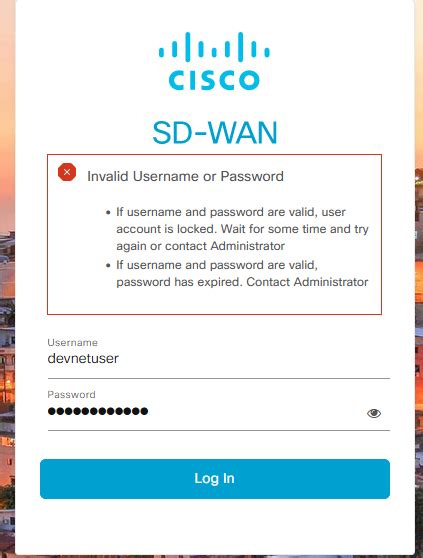 Solved Sd Wan Always On Sandbox Invalid User Or Password Cisco