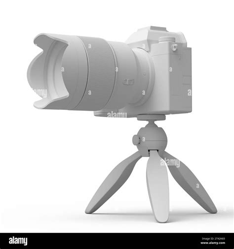 Concept Of Nonexistent Dslr Camera With Macro Lens And Tripod Isolated