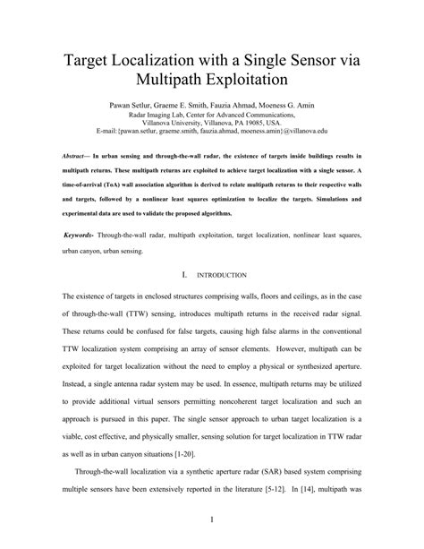 Pdf Target Localization With A Single Sensor Via Multipath Exploitation