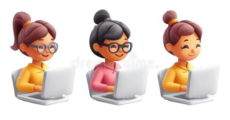 3d Icon Female Programmers Collaborating Typing Code On Laptops
