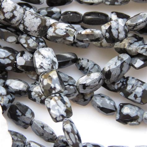 Snowflake Obsidian Faceted Beads Faceted Obsidian Rectangle Etsy