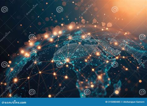 Abstract Glowing Connecting Dots And Lines On Global Background Network Connection Generative