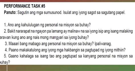 PERFORMANCE TASK Panuto Sagutin Ang Mga StudyX
