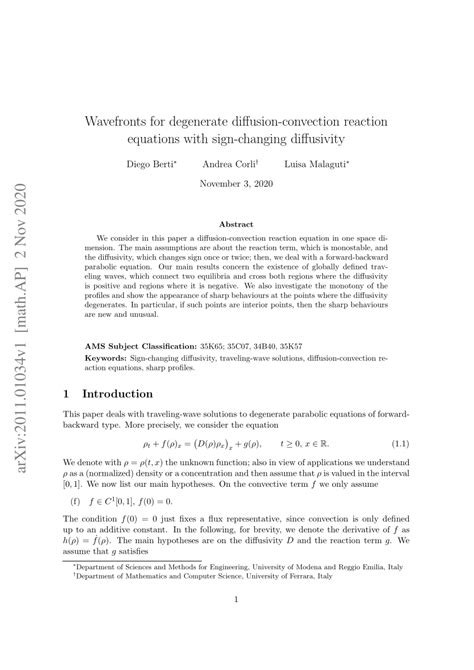 Pdf Wavefronts For Degenerate Diffusion Convection Reaction Equations