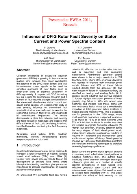 Pdf Influence Of Dfig Rotor Fault Severity On Stator Current And Power Spectral Content