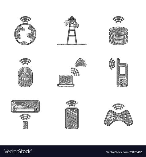 Set Network Cloud Connection Mobile With Wi Fi Vector Image
