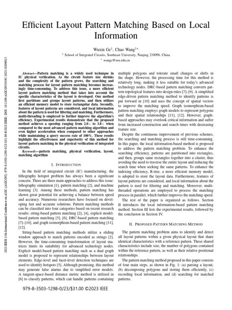 9 Efficient Layout Pattern Matching Based On Local Information Pdf