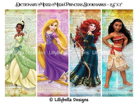 Disney Princesses 24 Digital Art Bookmarks 25 X Etsy
