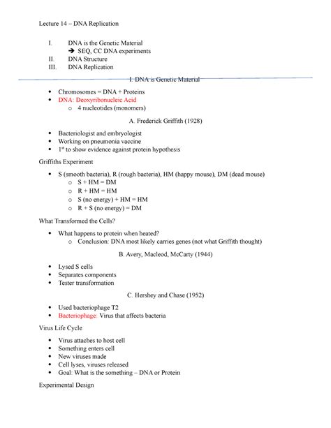 Lecture 14 DNA Replication I DNA Is The Genetic Material SEQ CC DNA Experiments II DNA