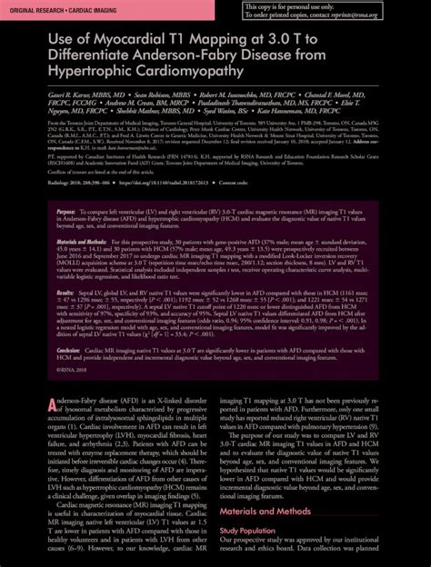 Pdf Use Of Myocardial T1 Mapping At 30 T To Differentiate