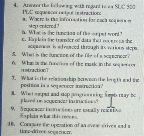 Solved 4 Answer The Following With Regard To An Slc 500 Plc