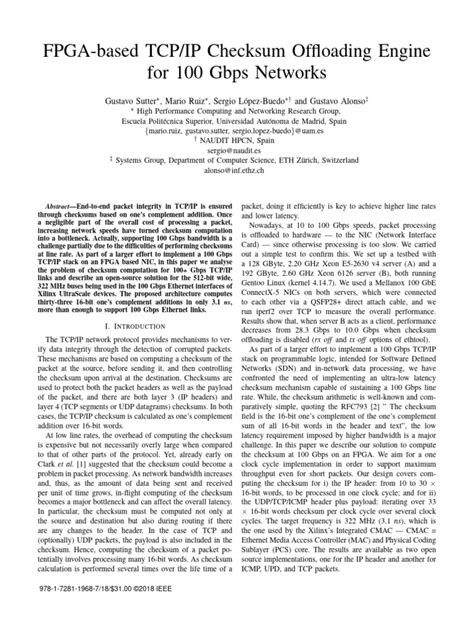 Fpga Based Tcp Ip Checksum Offloading Engine For 100 Gbps Networks Pdf Transmission Control