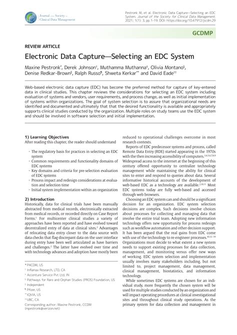 Pdf Electronic Data Capture Selecting An Edc System