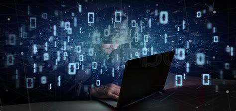 Hacker Man Holding Data Binary Cloud 3d Rendering Stock Image Colourbox