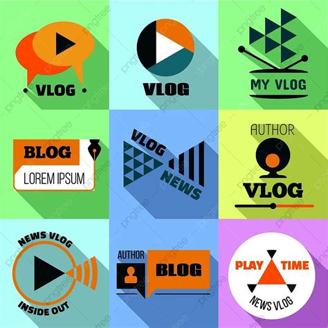 Vlog Logo Vector Png Images Vlog Logo Set Flat Vector Flat Design