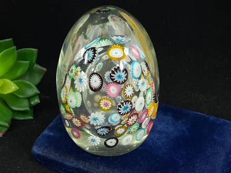 Vintage Murano Art Glass Egg Shaped Paperweight Colorful Millefiori Etsy