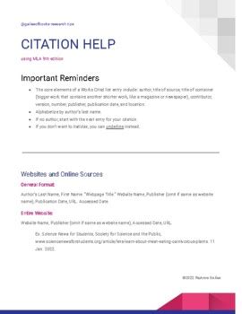 MLA Citation Help Guide MLA Th Edition By ReAnna Laney Gailes