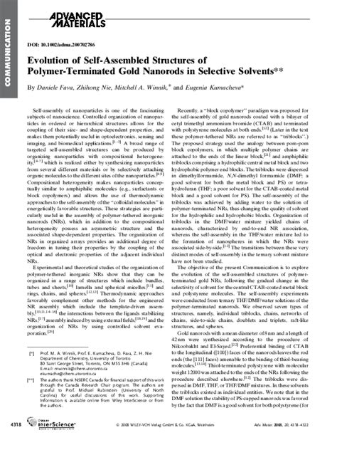 Pdf Evolution Of Self Assembled Structures Of Polymer Terminated Gold Nanorods In Selective