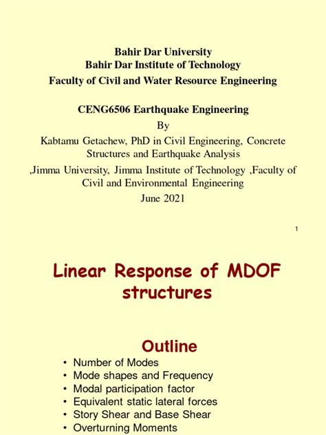 2 1 Linear Response Of Mdof To Ground Excitation Pdf Force