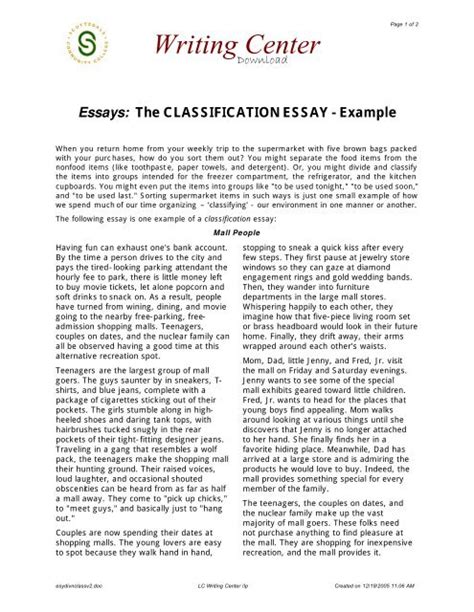 Example A Classification Essay