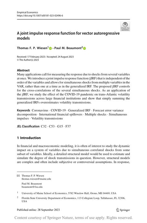 Pdf A Joint Impulse Response Function For Vector Autoregressive Models
