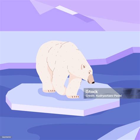 얼음 빙원 위를 걷는 사랑스러운 북극곰 만화 평면 벡터 삽화 겨울에 대한 스톡 벡터 아트 및 기타 이미지 겨울 곰 곰