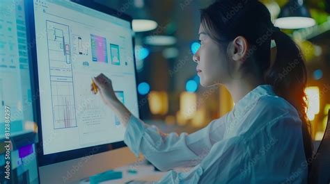 Woman Designer Create Website Design Wireframe Sketch Prototype Framework Layout Future Design